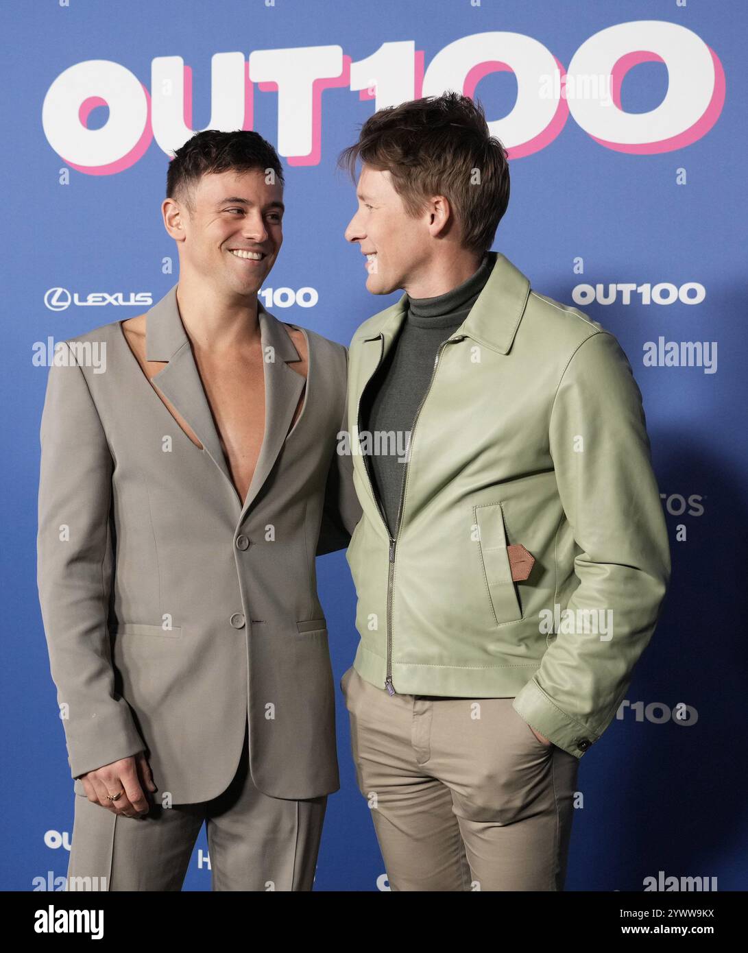 (L-R) Tom Daley and Dustin Lance Black at the 2024 Out100 Celebration ...