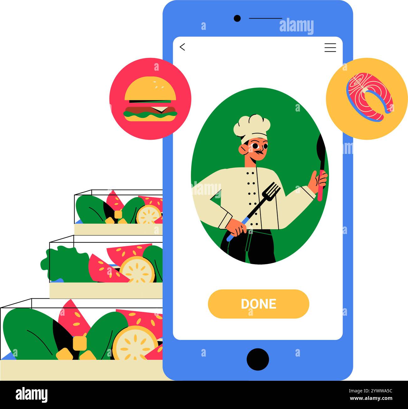 Chef Profile On Food Delivery App With Meal Options In Flat Vector ...