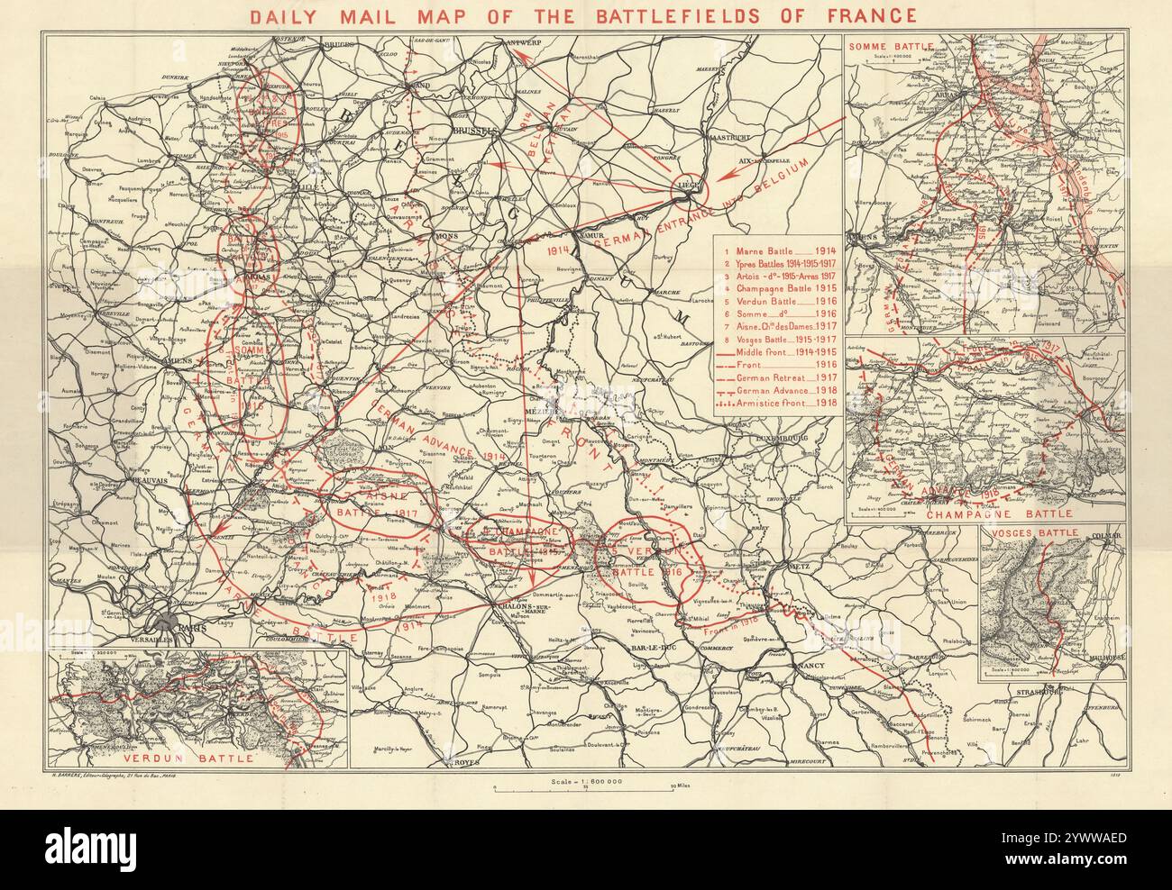 Map of the battlefields of France during World War One by Continental ...