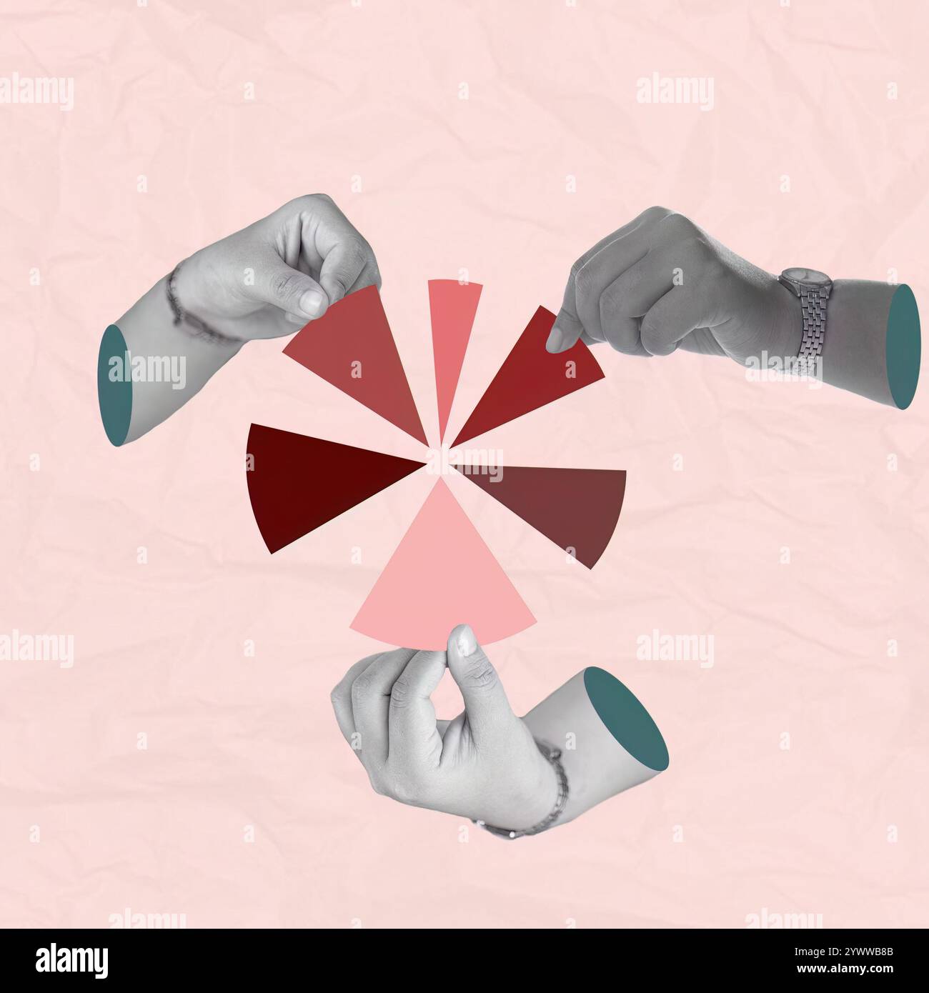 Collaborative collage of hands crafting color segments, symbolizing ...