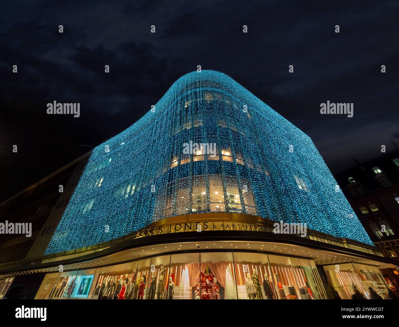 Peter Jones department store exterior facade at night decorated with ...