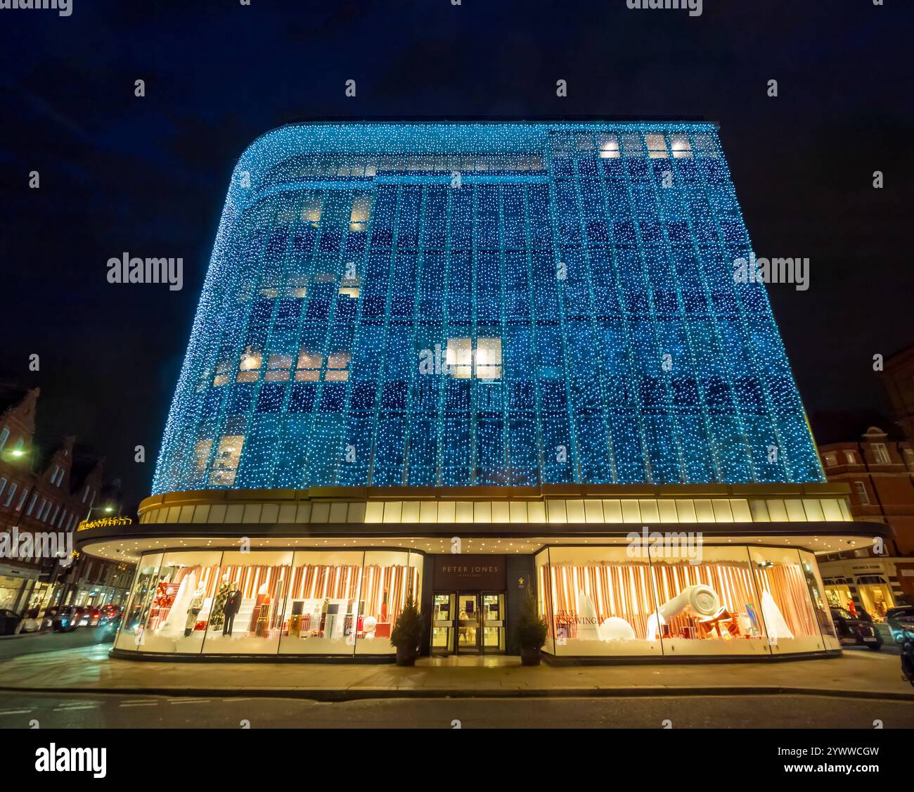 Peter Jones department store exterior facade at night decorated with ...