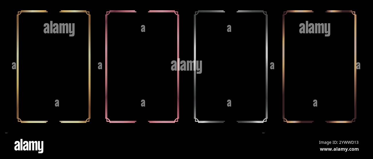 Set of minimalistic art deco style frames in metallic colors. Golden ...