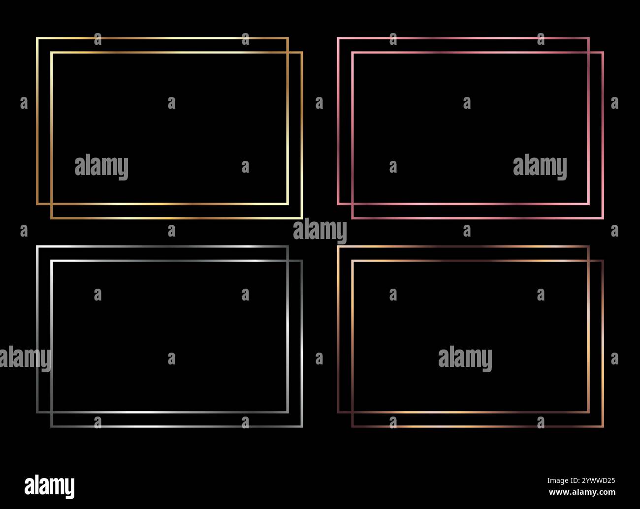 Metallic colored square frames set. Golden, silver, bronze and pink ...