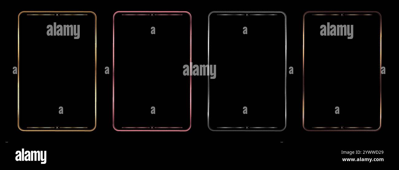 Creative metallic colored frames set. Golden, silver, bronze and pink ...