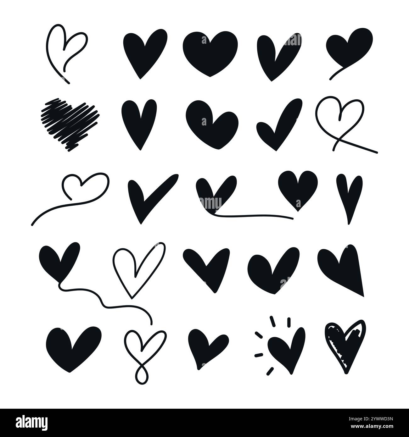 Vector doodle hearts collection. Hand drawn heart symbols set Stock ...