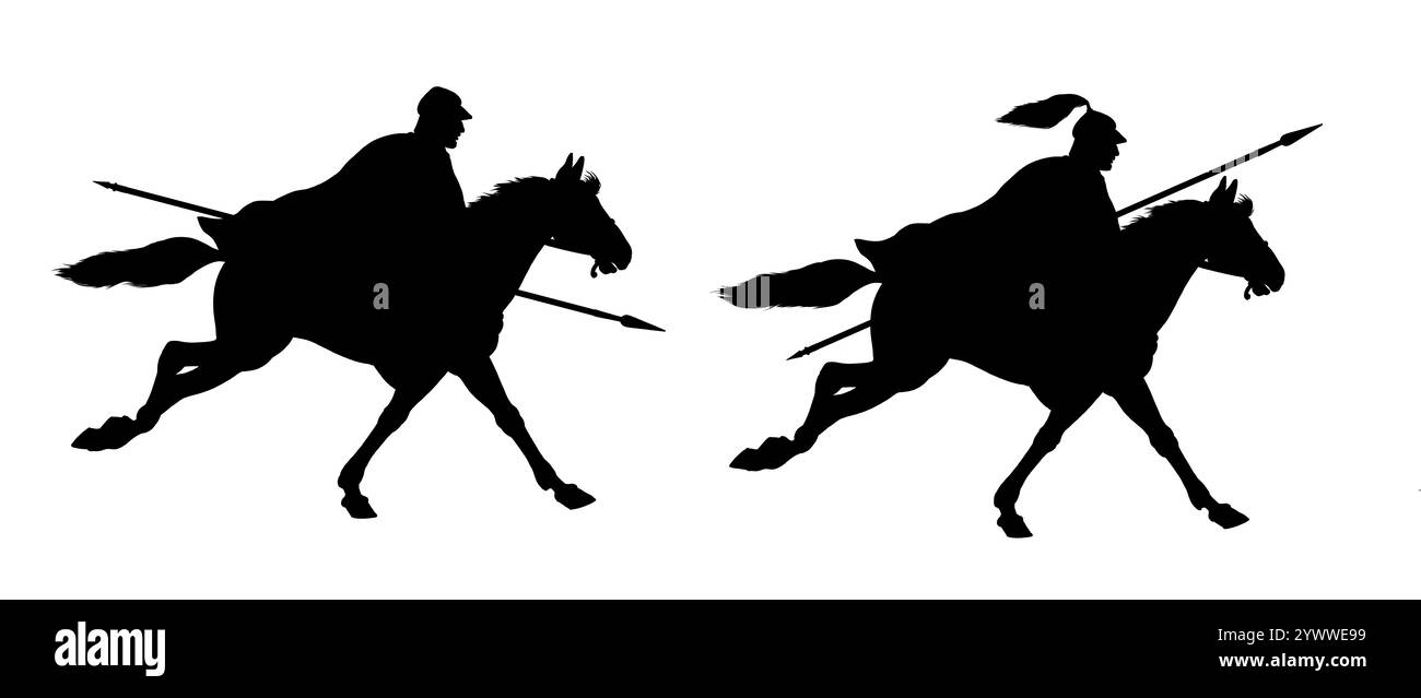 Alexander the Great's cavalry attack. Ancient warriors in battle. Black ...