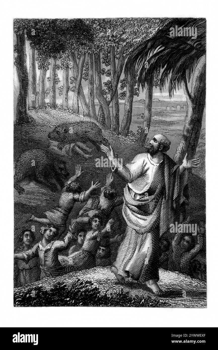 Steel Engraving of Prophet Elisha who was going upto the City of Bethel ...
