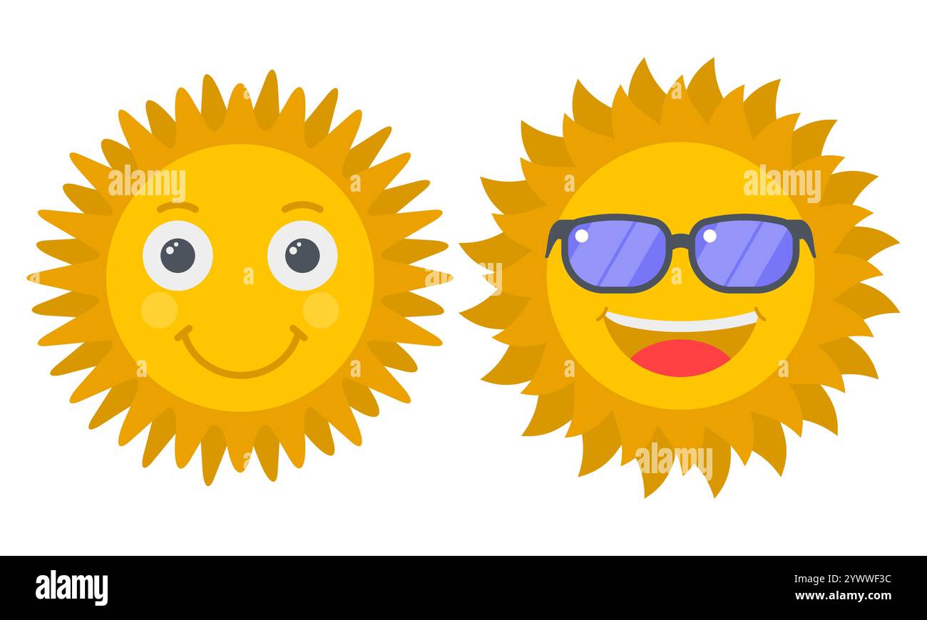 Bright Sun Smiling Face with Glasses Vector. Cute Sun Character ...