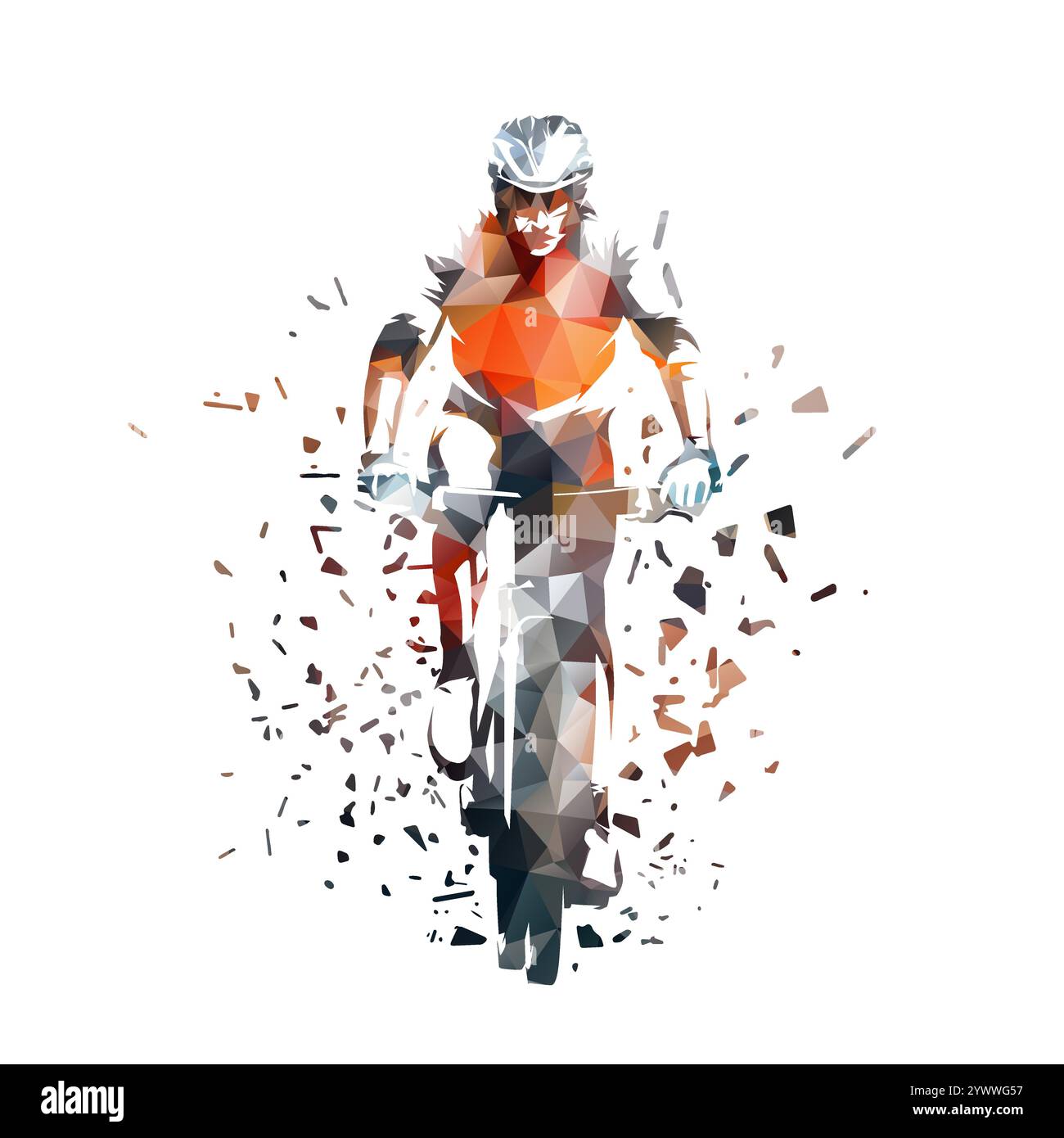 Biker, mountain bike cycling, front view, abstract low polygonal ...