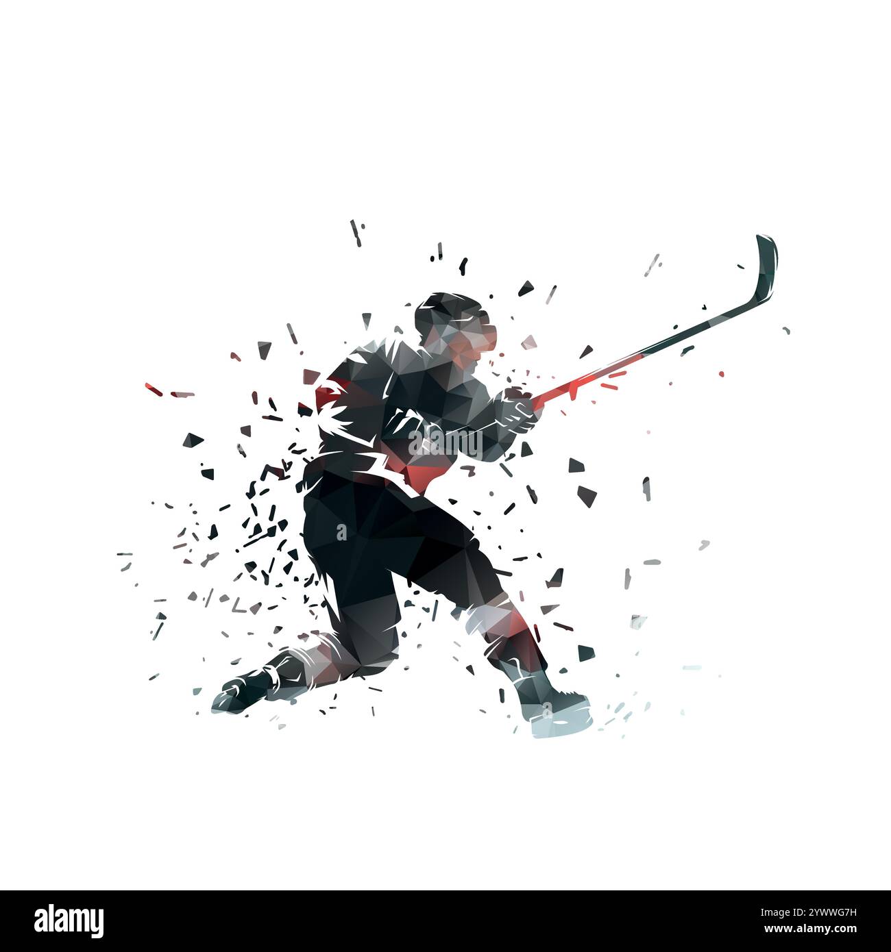 Ice hockey player shooting puck, isolated low polygonal vector ...