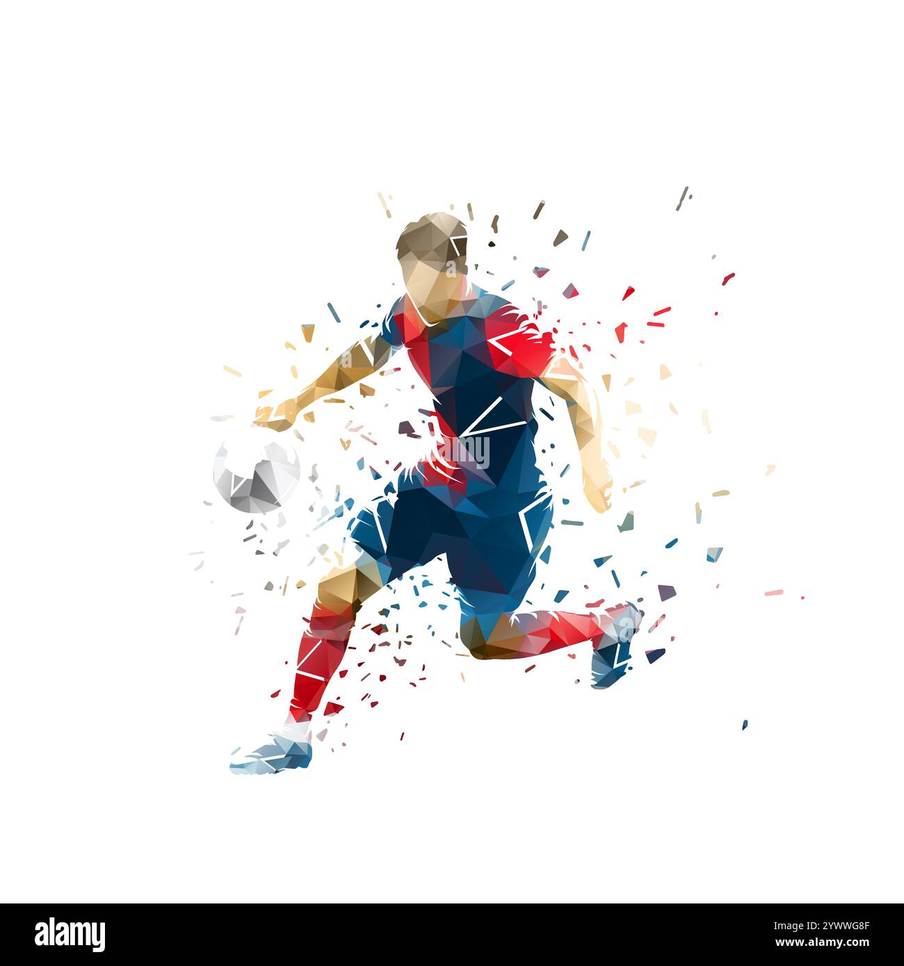Soccer player kicking ball, football. Isolated low polygonal distorted ...