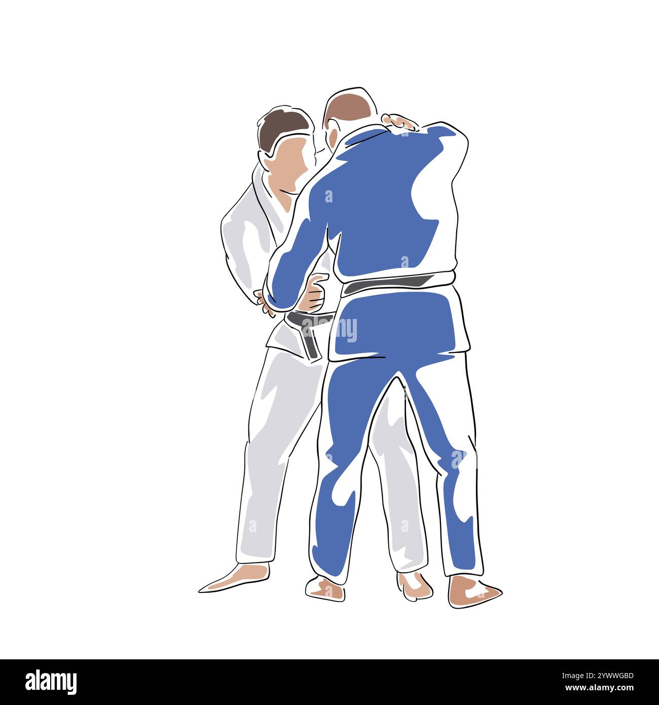 Judo sport, line art flat design isolated vector drawing illustration ...