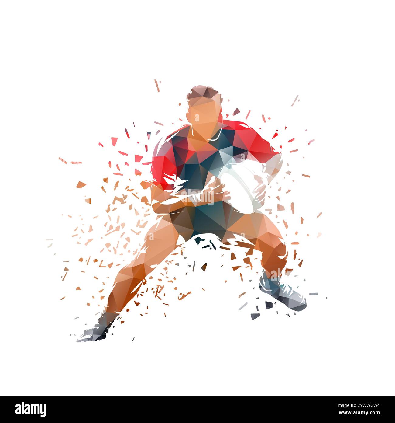 Rugby player running with ball, low polygonal abstract isolated vector ...