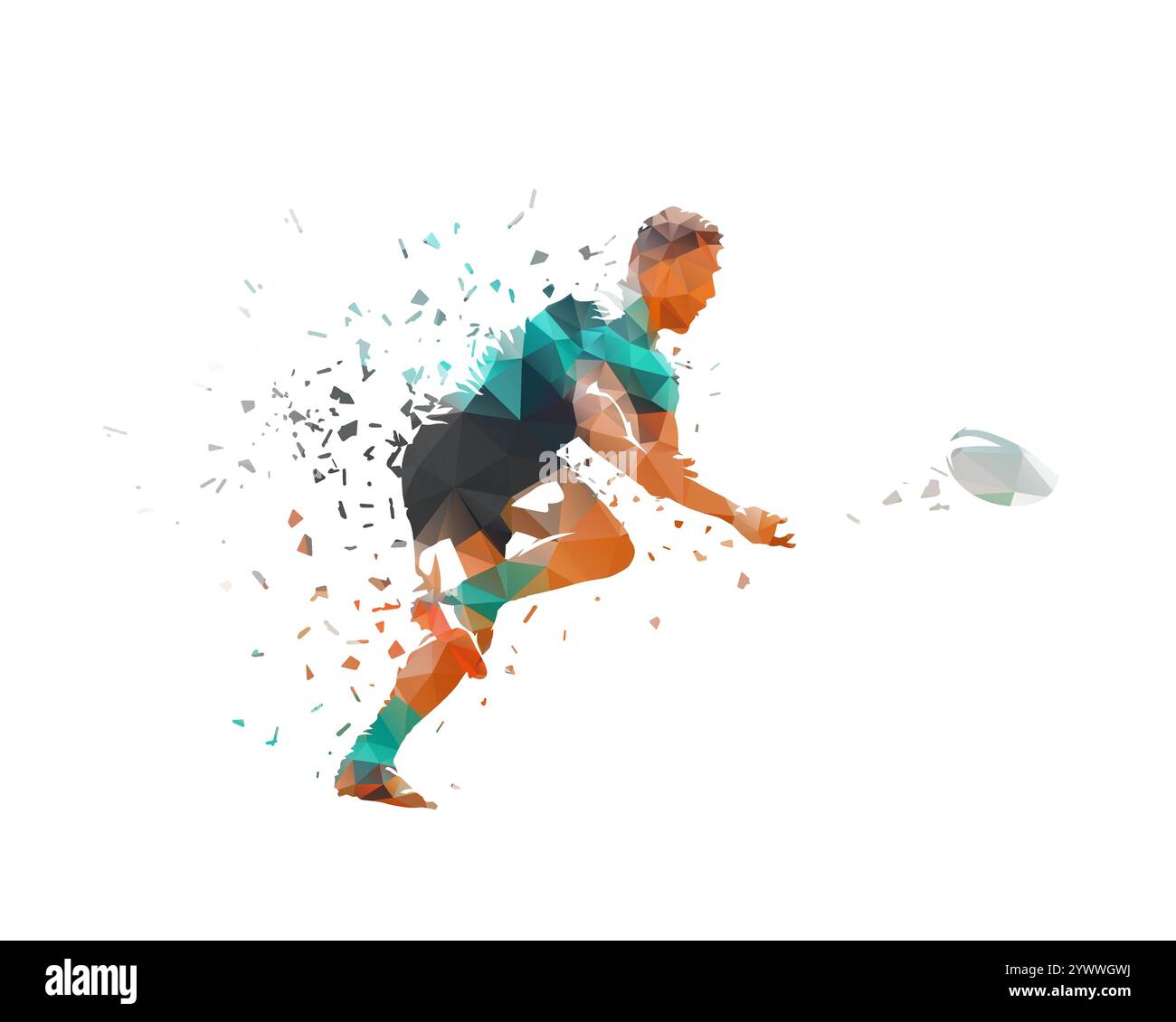 Rugby player passing ball, isolated low poly vector illustration ...