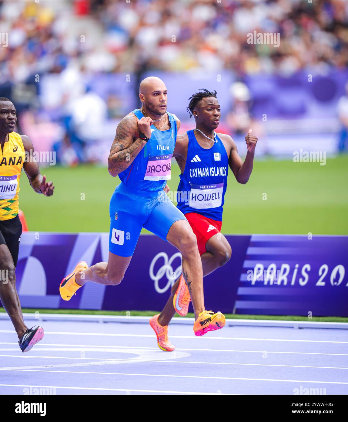 Marcell Jacobs participating in the 100 metres at the Paris 2024 ...