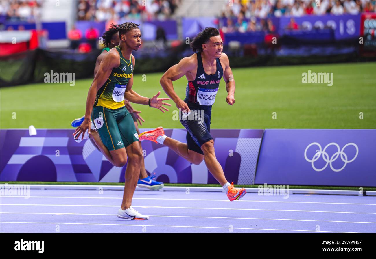Louie Hinchliffe participating in the 100 metres at the Paris 2024 ...