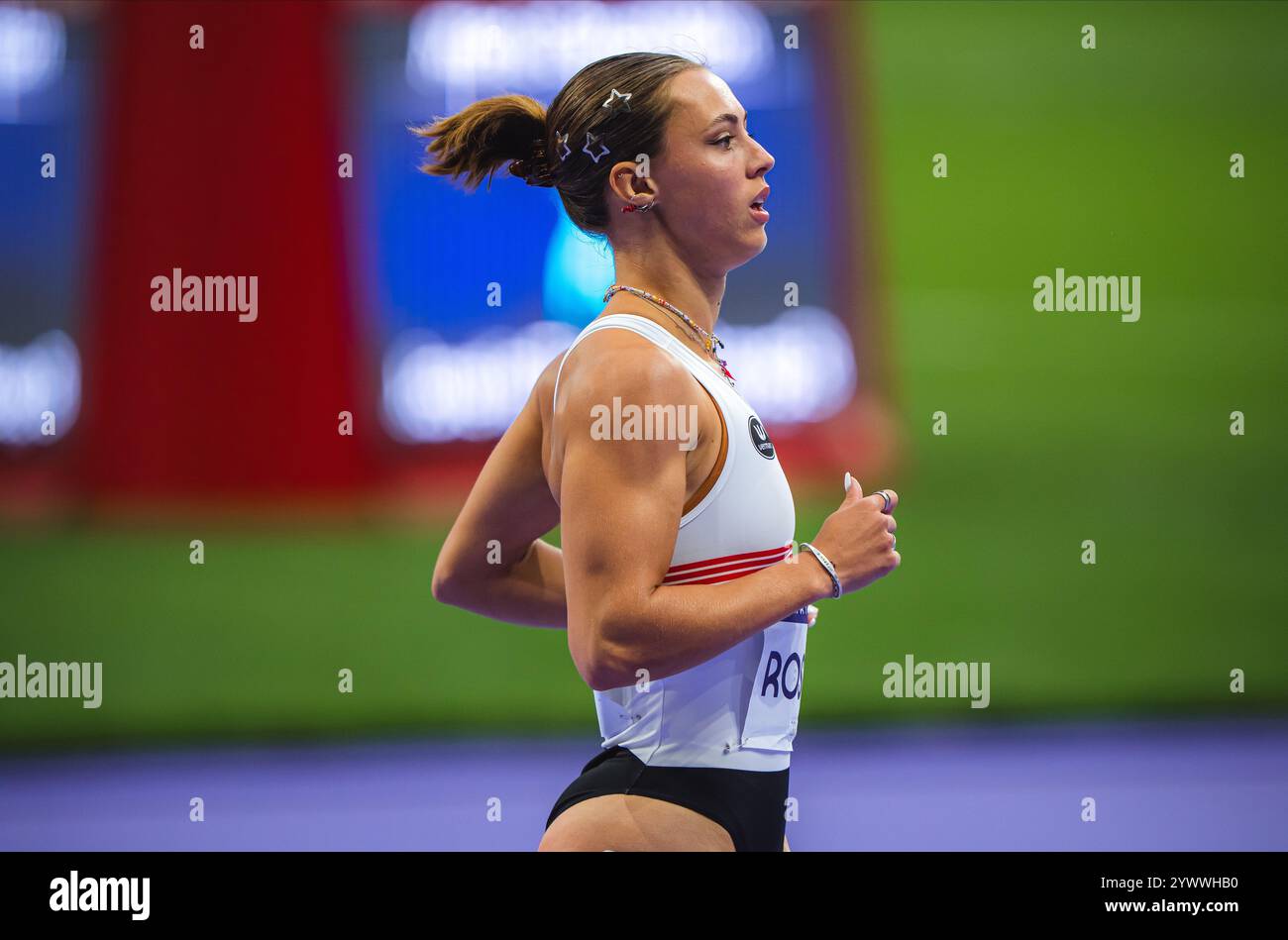 Rani Rosius participating in the 100 meters at the Paris 2024 Olympic ...