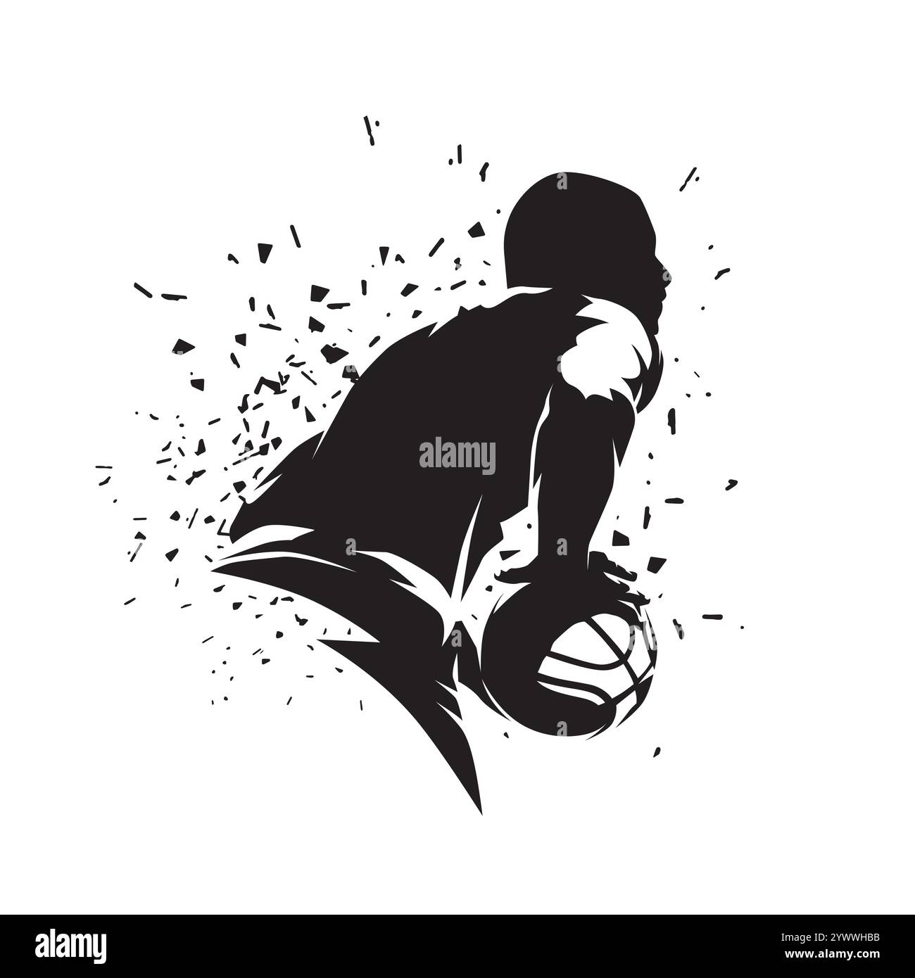 Basketball player with ball, isolated vector silhouette, distorted ...