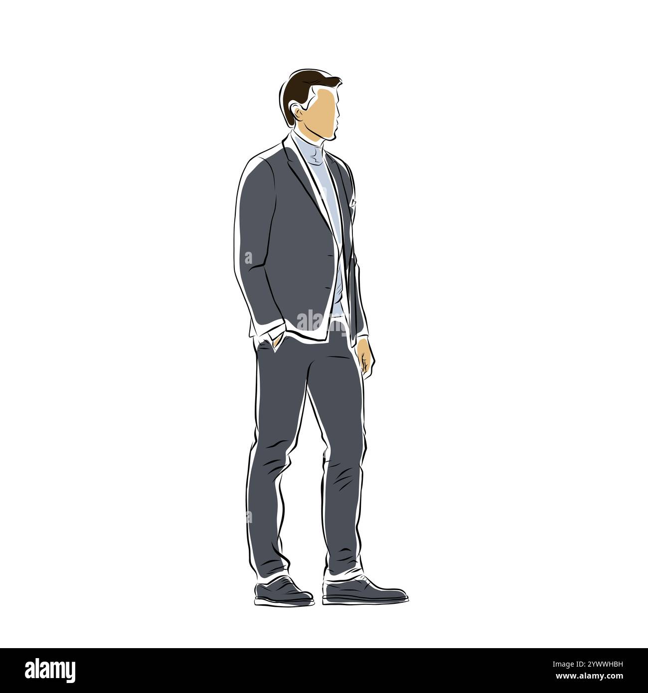 Business man standing, isolated vector drawing illustration of business ...