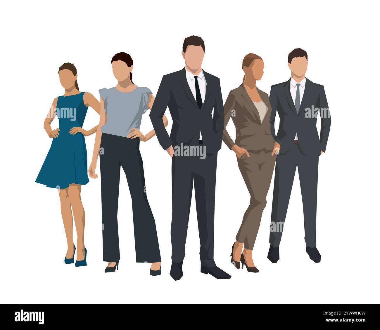 Business people, men and women standing in formal clothing, group of ...