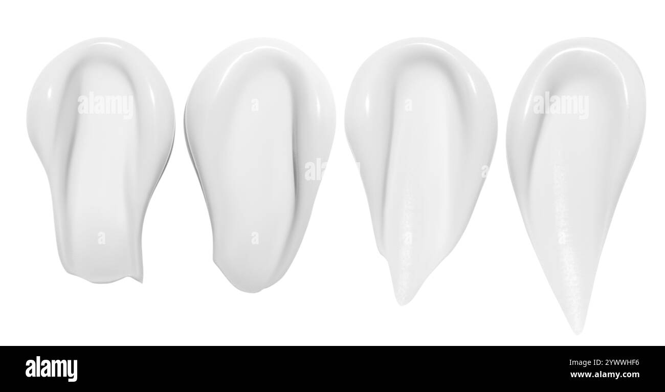 Set of white cream smears on an empty background. Skincare product ...