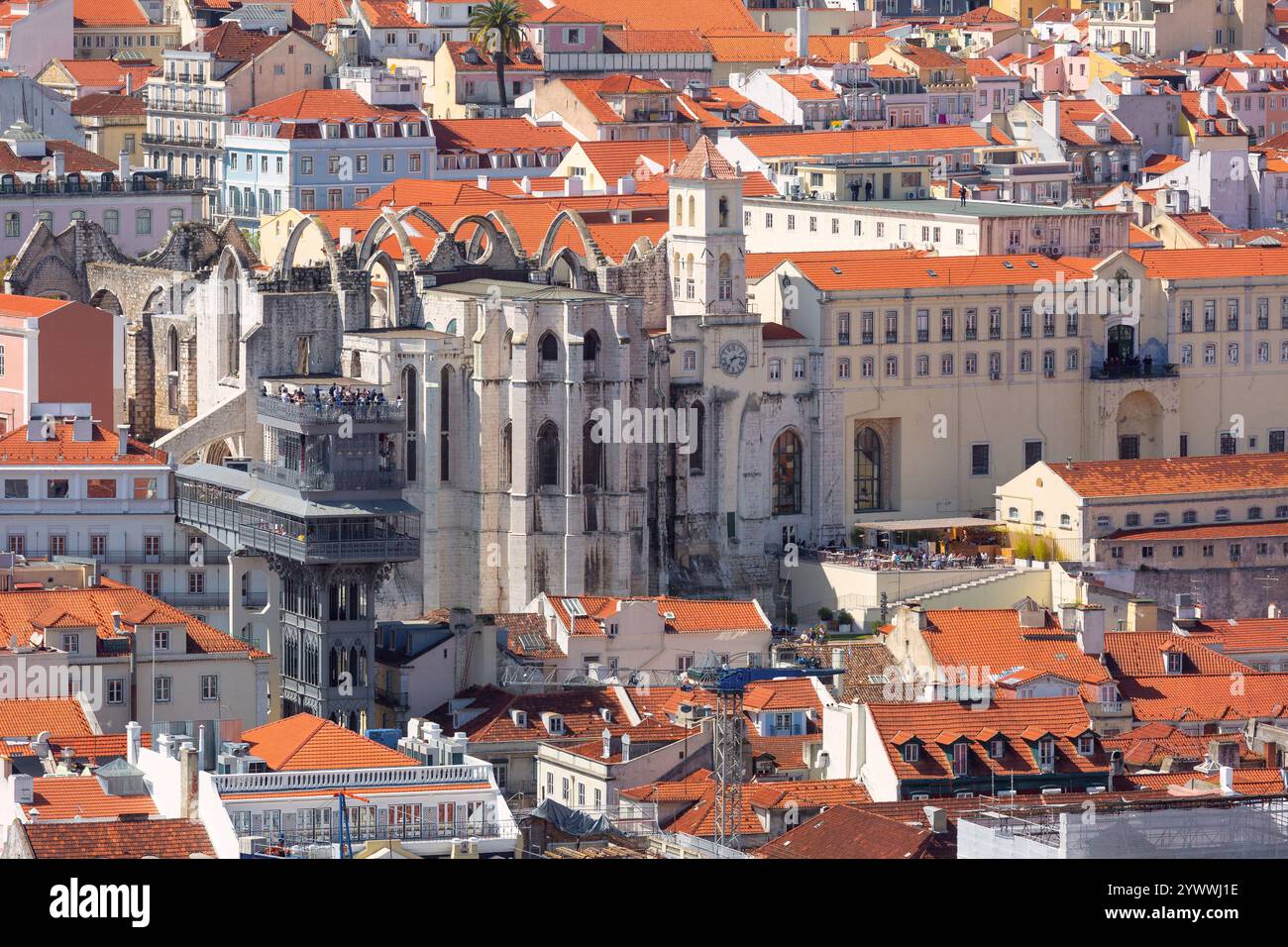 Aerial view of the Carmo Convent ruins in Lisbon, Portugal, showcasing ...