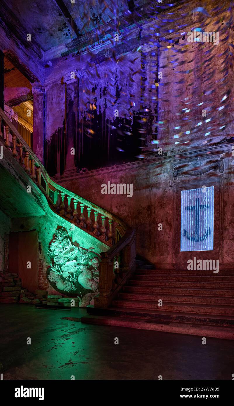 A Mysterious Interior Featuring Vibrant Lighting and an Intriguing ...