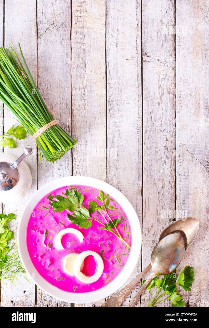 Chlodnik (Saltibarsciai) - traditional east european soup. Cold soup of ...