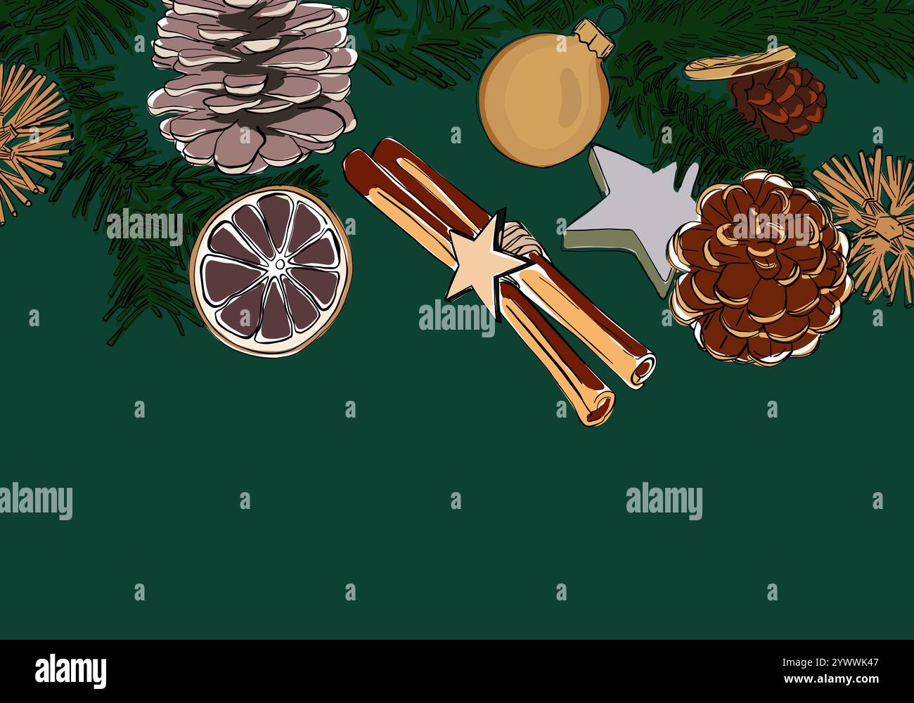 Christmas decoration, xmas background, vector drawing, illustration ...