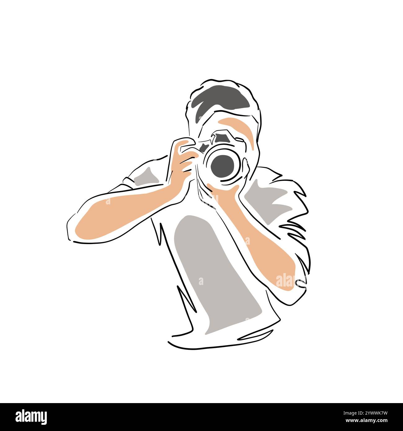 Male photographer takes pictures, journalist, isolated line art vector ...