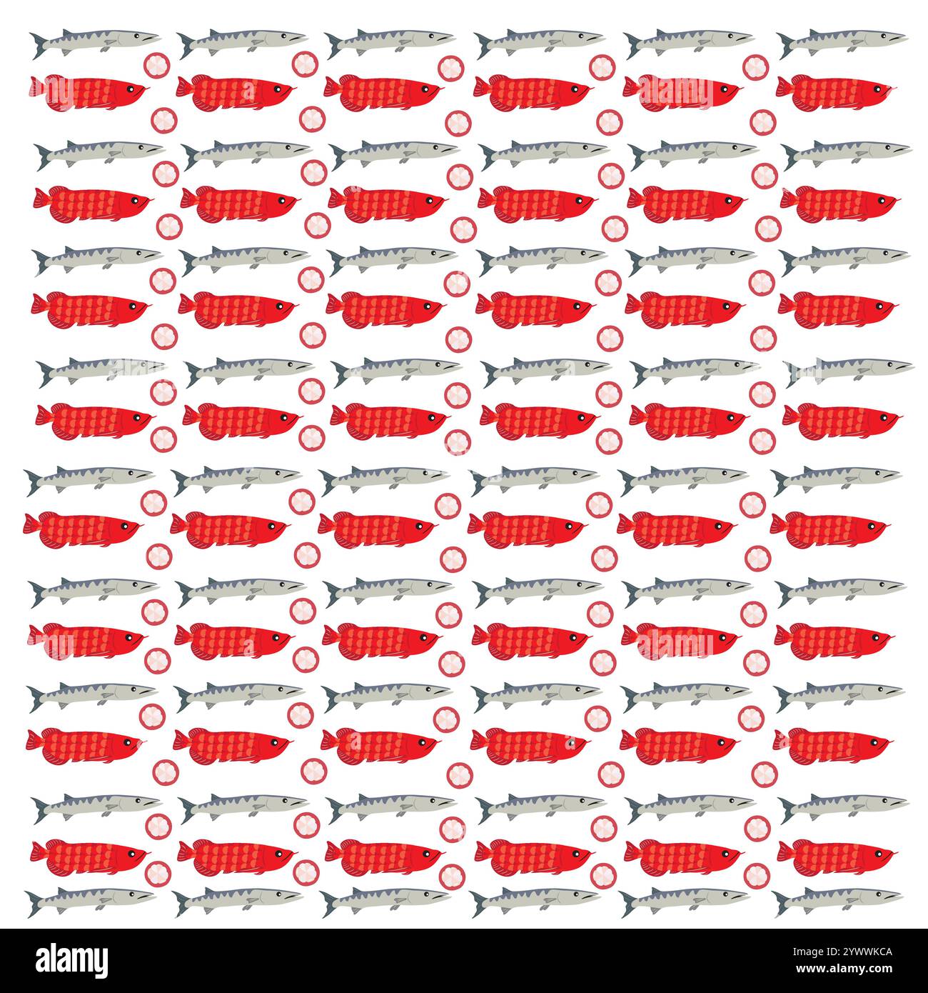 arowana, barracuda with fruit as a pattern background Stock Vector ...