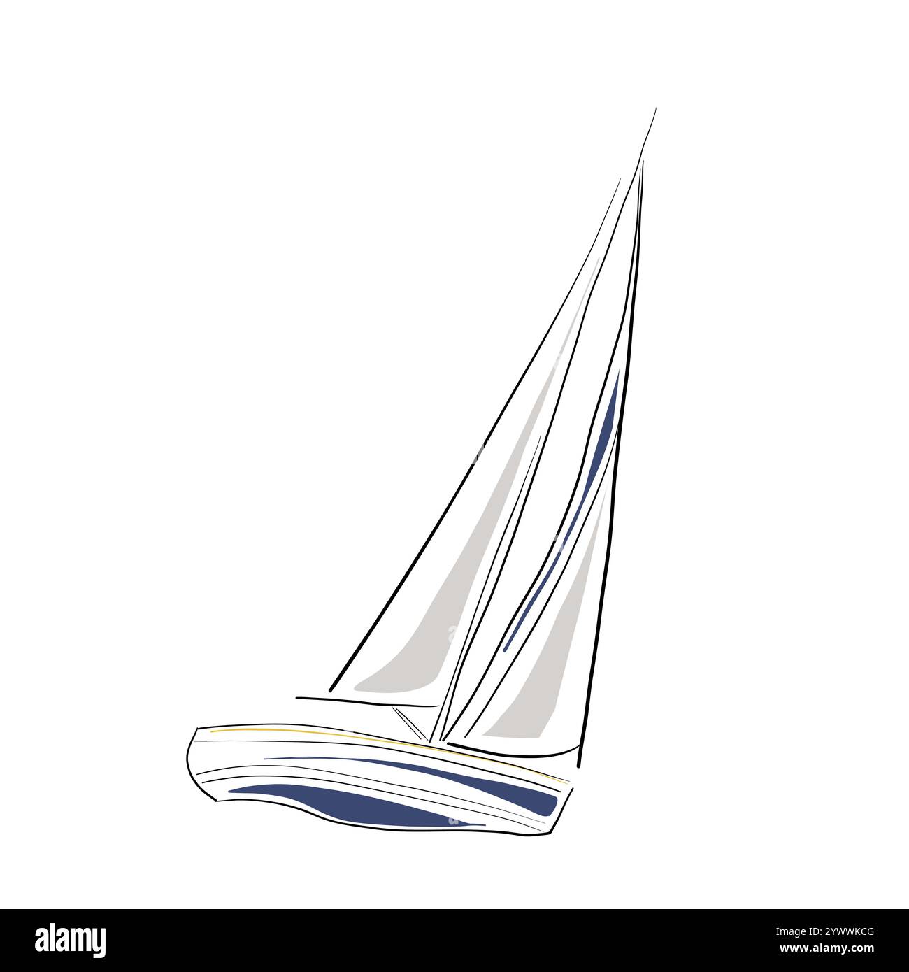 Yacht, regatta, sailing, line art isolated vector illustration, hand ...