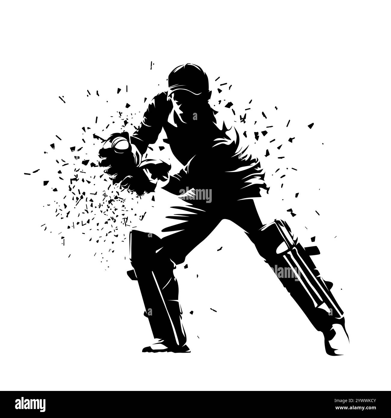 Cricket player, wicket-keeper catching ball, isolated vector silhouette ...