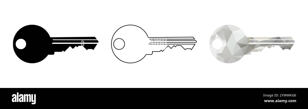 Key symbol set. Silhouette, outline, low poly vector illustration ...
