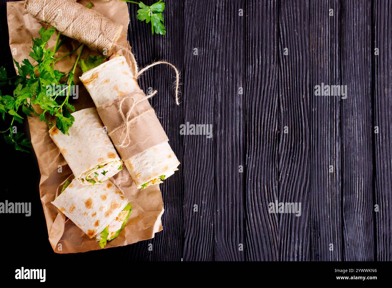 Traditional Middle Eastern snack. Fresh shawarma with ham, pork ...