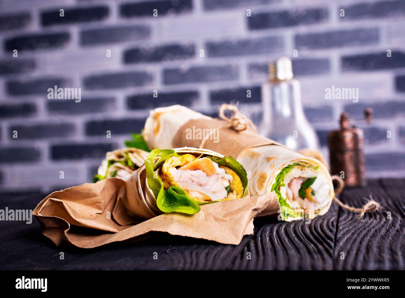 Traditional Middle Eastern snack. Fresh shawarma with ham, pork ...