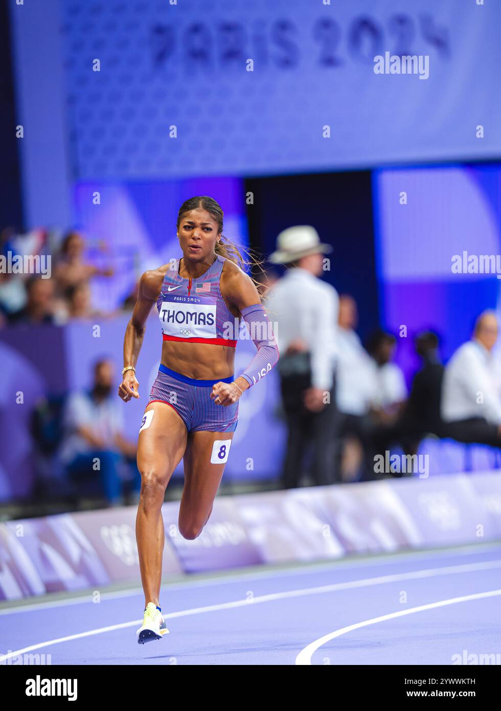 Gabrielle Thomas participating in the 200 meters at the Paris 2024 ...