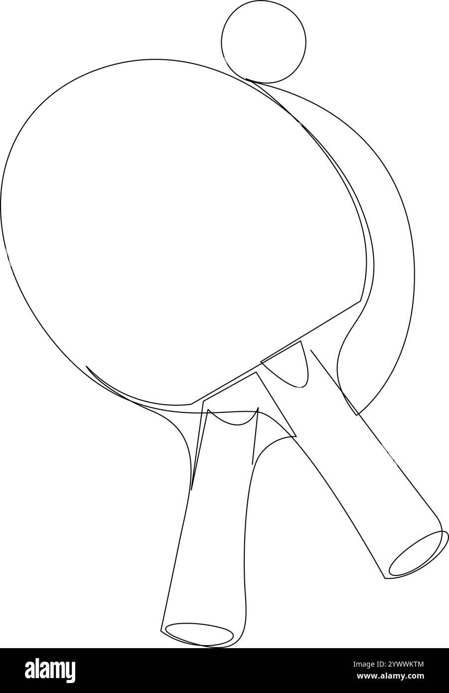 Two ping-pong rackets and a ball one line drawing. Table tennis sport ...