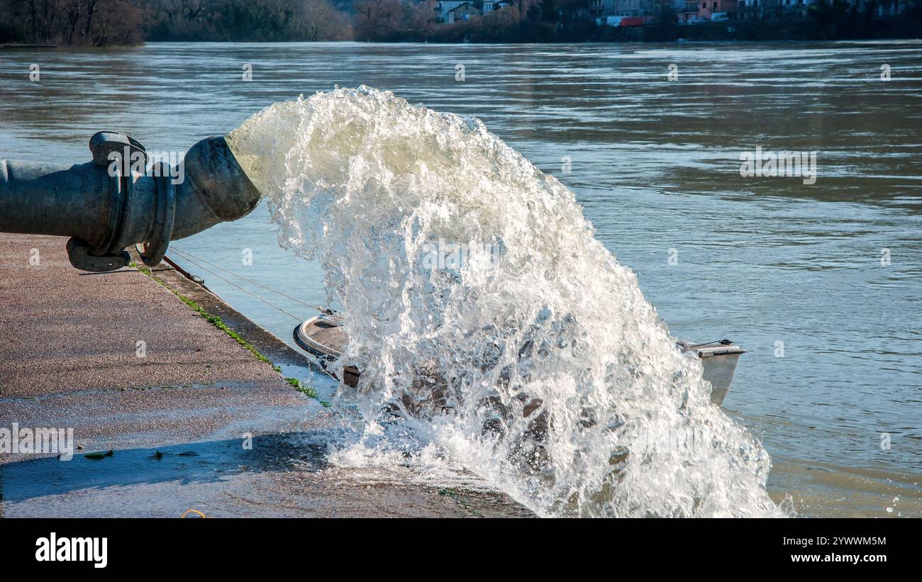 Floodwater Being Pumped from Pump Station into River During Heavy ...