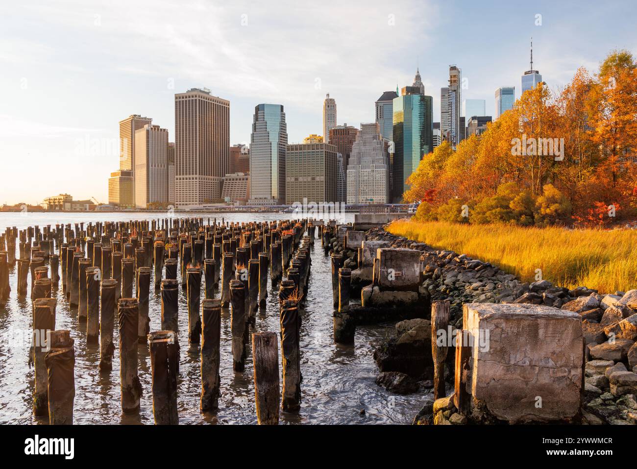 The New York Manhattan skyline during autumn, with iconic skyscrapers ...