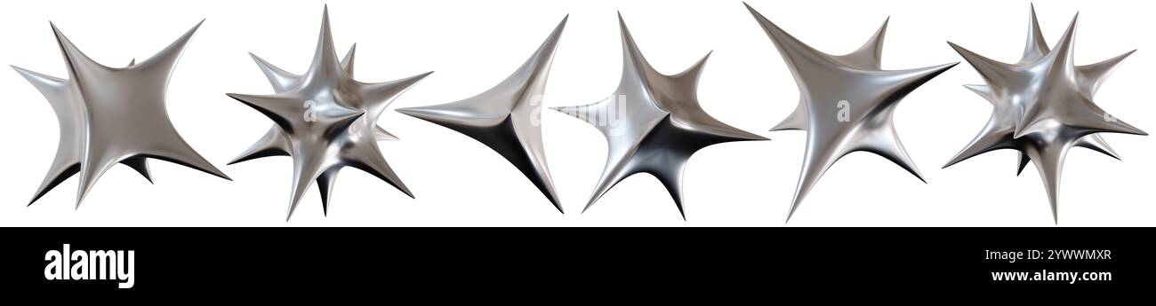 Set of 3D chrome stars with sharp, futuristic design, isolated on white ...