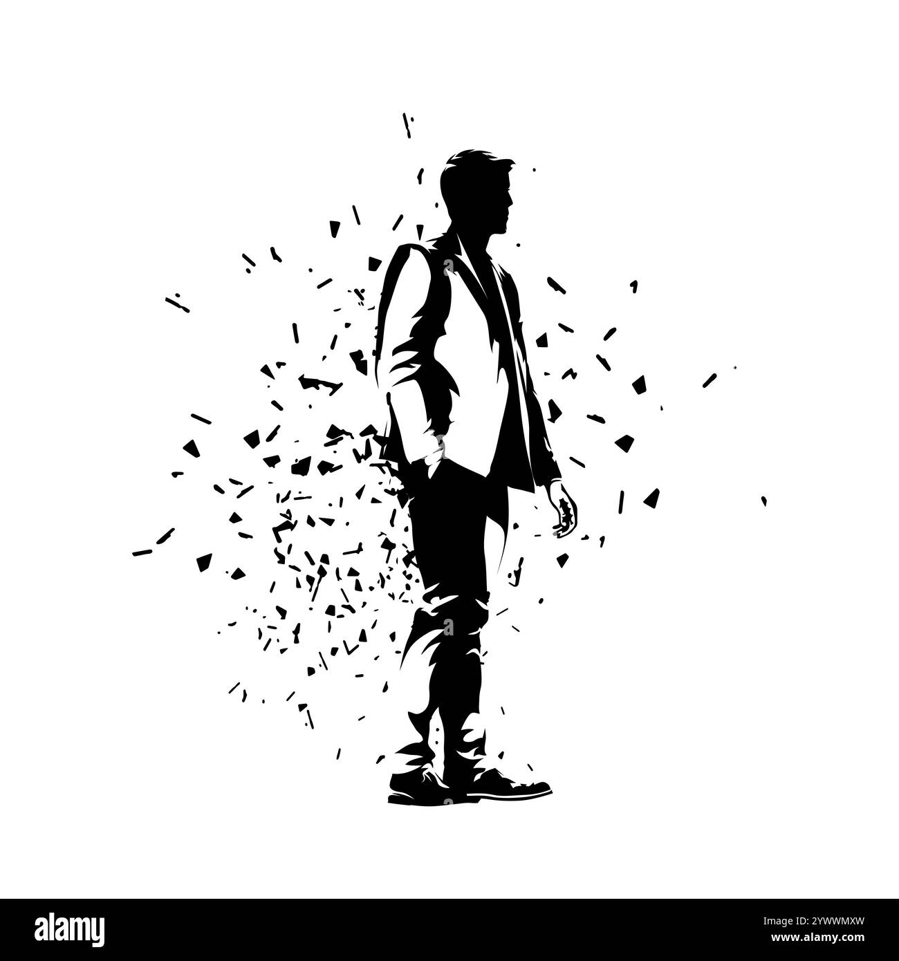 Business man standing in suit, side view, profile. Isolated vector ...