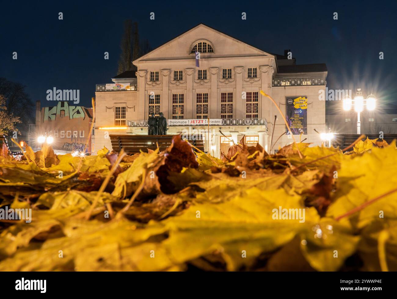Weimar, Germany. 14th Nov, 2024. Evening view of Weimar city center ...