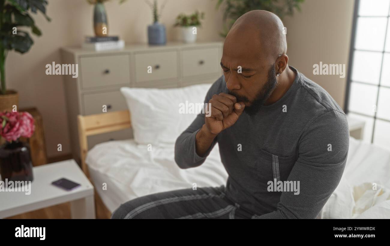 Sick beard man coughing sitting hi-res stock photography and images - Alamy