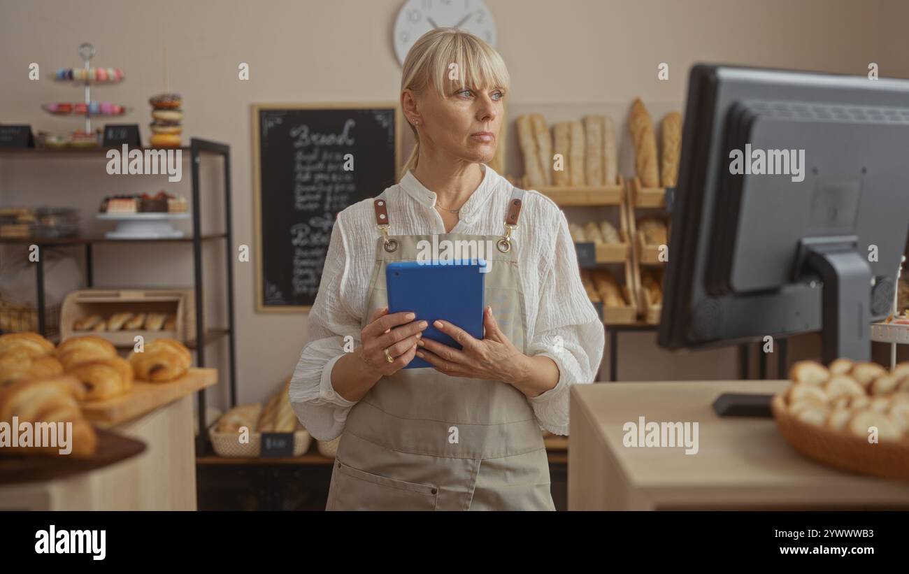 Senior woman cashier counter hi-res stock photography and images - Alamy
