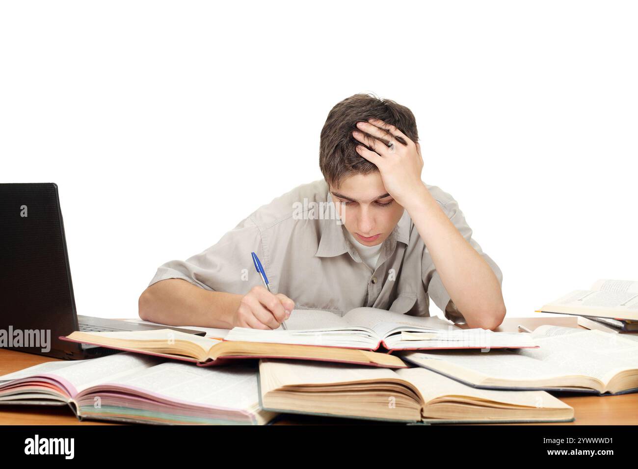 Student on the School Desk is Writing Stock Photo - Alamy