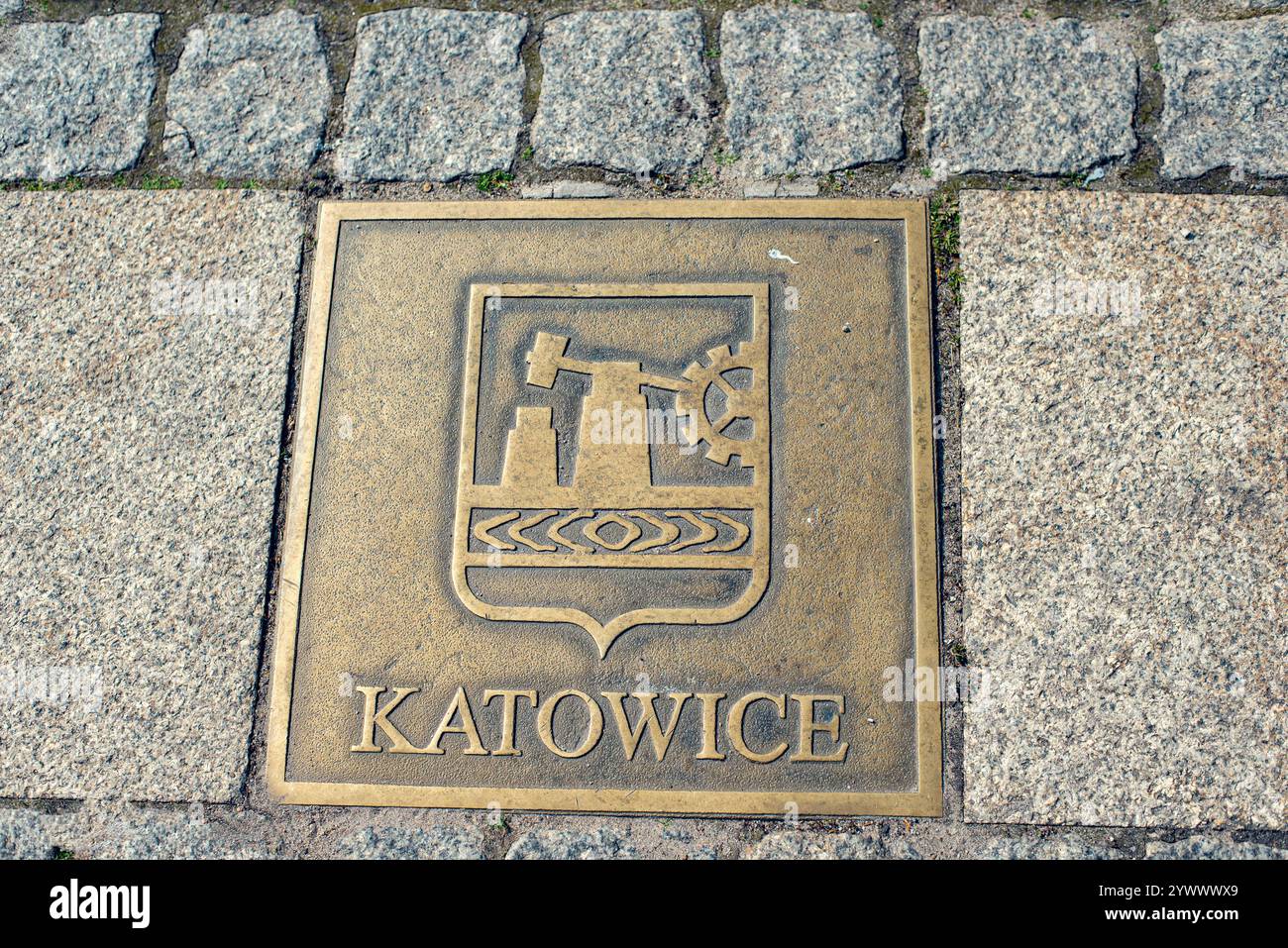 Coat of arms of Katowice displayed on the Gniezno market square ...