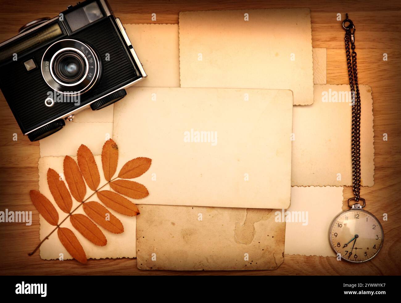 Vintage Still Life with Old Camera and Empty Paper for Text or Image ...