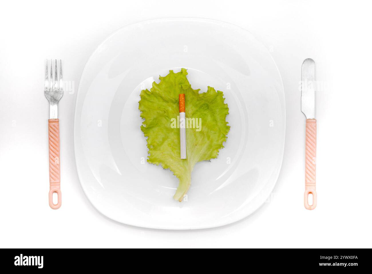 Cigarette on the lettuce leaf in the dinner plate Stock Photo - Alamy